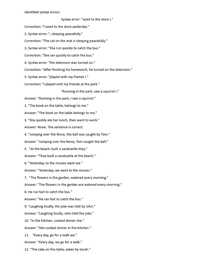 Identified Syntax Errors | PDF
