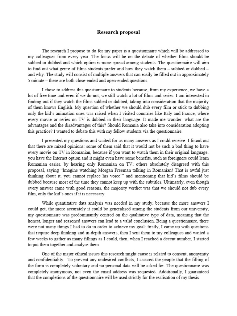 Research Proposal | PDF | Questionnaire