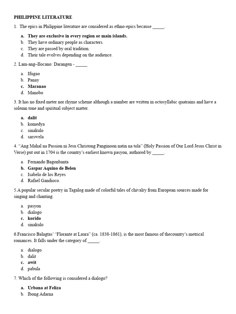 Philippine Literature Answer Key | PDF | Philippines