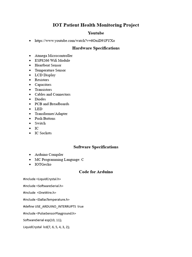Iot Patient Health Monitoring Project Pdf Arduino Computer Science