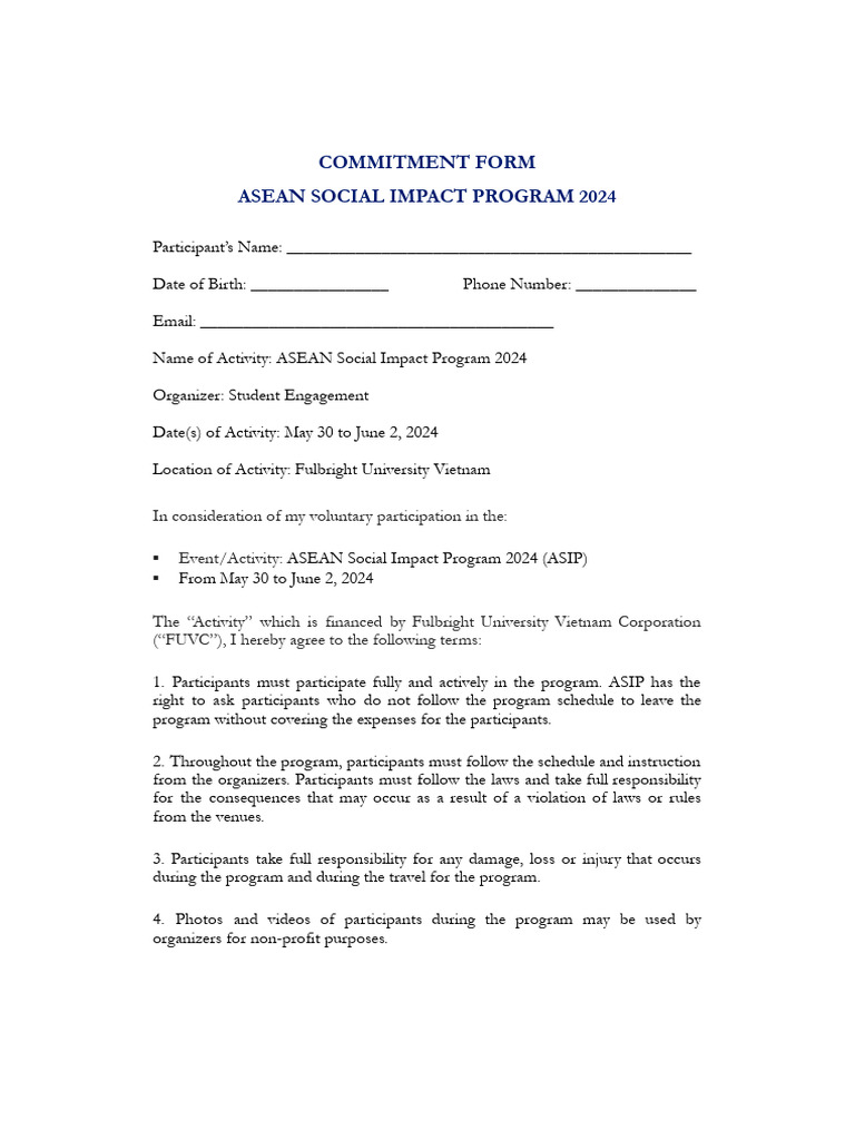 ASIP24 - Commitment and Liability Release Forms | PDF