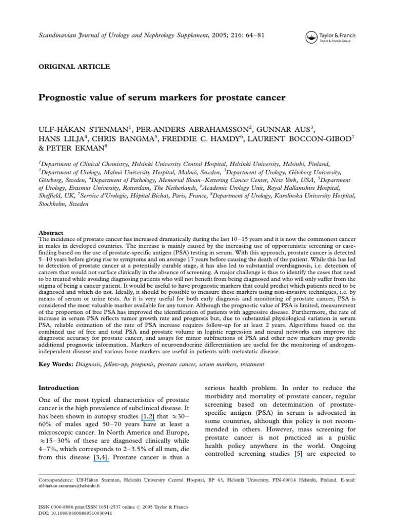 Prognostic Value of Serum Markers For PR | PDF | Prostate Specific ...