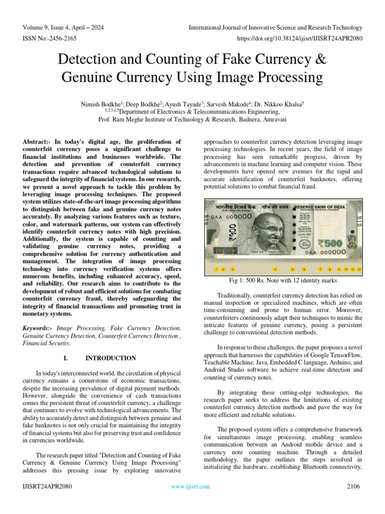 Detection And Counting Of Fake Currency And Genuine Currency Using Image Processing Pdf