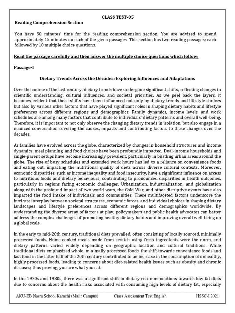 Reading Passage Comprehension and Responding To CRQs | PDF | Dieting ...