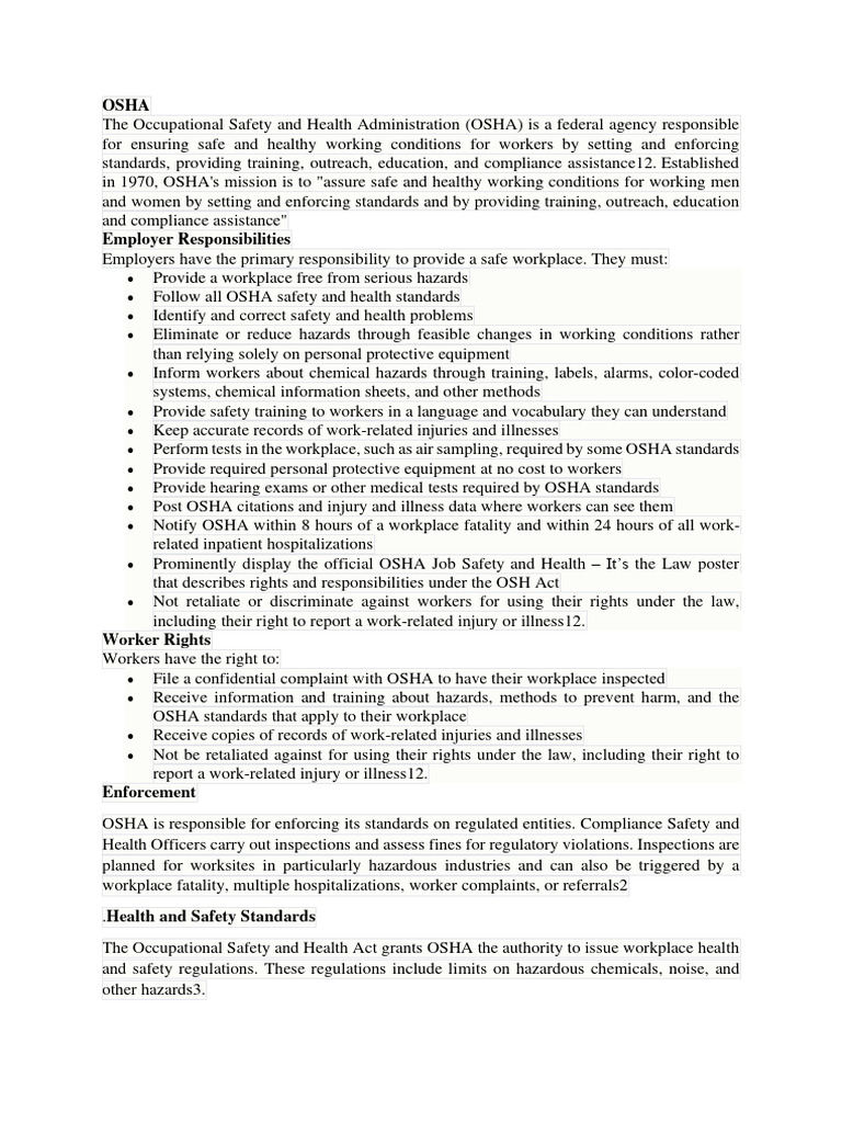 OSHA | PDF | Occupational Safety And Health Administration | Occupational Safety And Health
