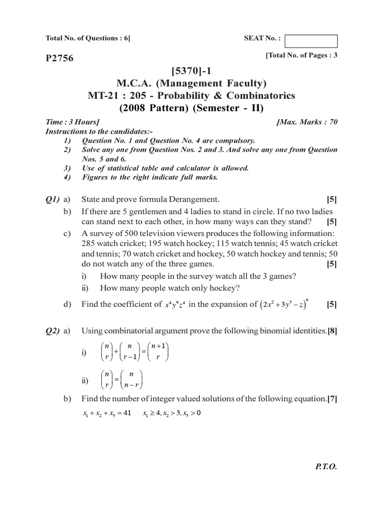 M.C.A (Management) 2012 - 2013 Pattern | PDF | Probability Distribution | Value Added Tax