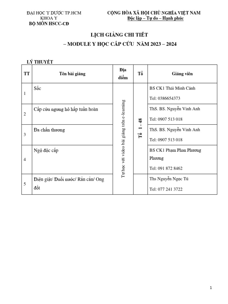 Lịch giảng Y20 | PDF