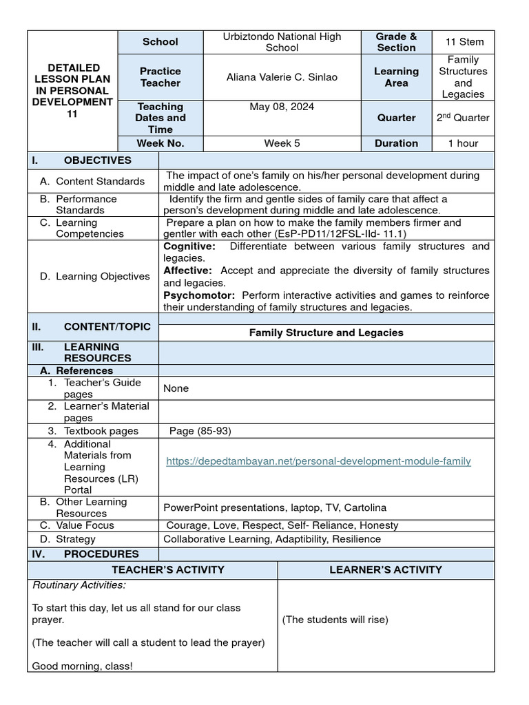 Family Structures and Legacies Lesson Plan | PDF | Family | Parent