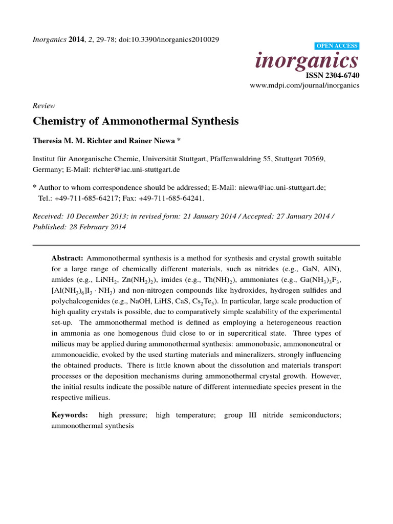 Chemistry of Ammonothermal Synthesis | PDF | Ammonia | Solubility