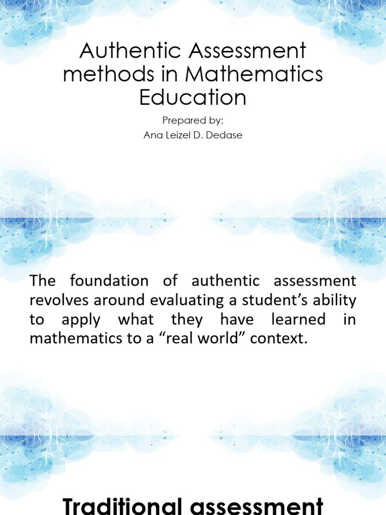 Authentic Assessment Methods In Mathematics Education Pdf Educational Assessment Project