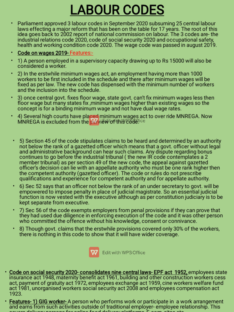 Labour Codes 1 | Download Free PDF | Employment | Wage