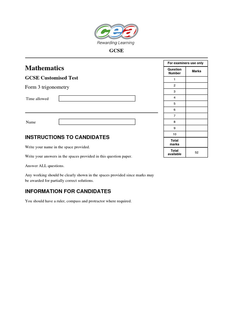 Form 3 Trigonometry | PDF