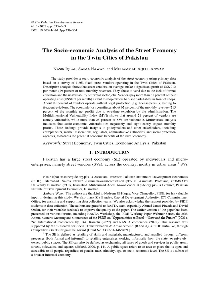 The Socio-Economic Analysis of The Street Economy in The Twin Cities of ...