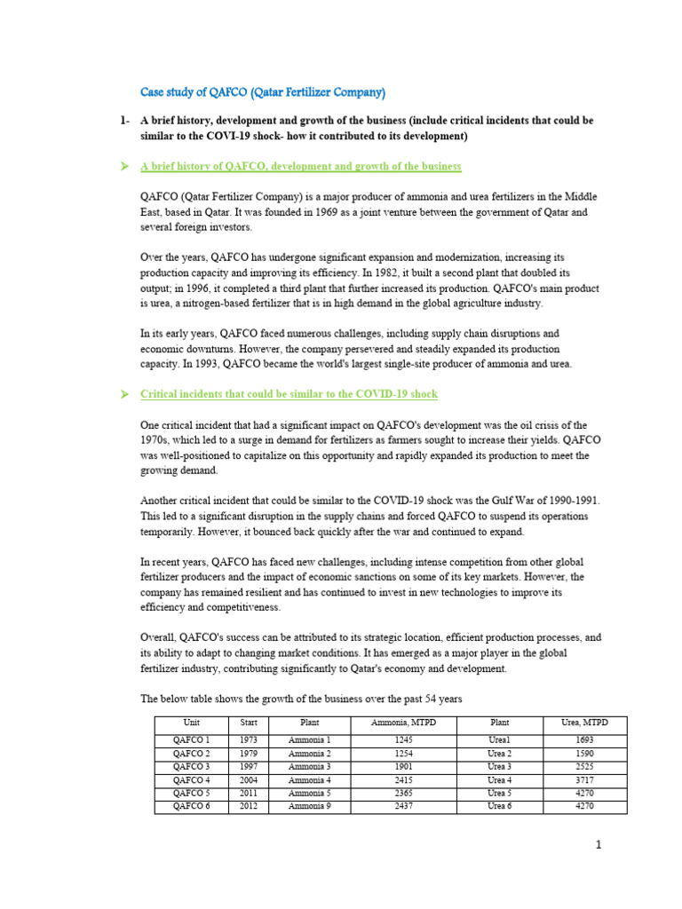 QAFCO Case Study: Growth & Challenges | PDF | Cost Of Living | Recession