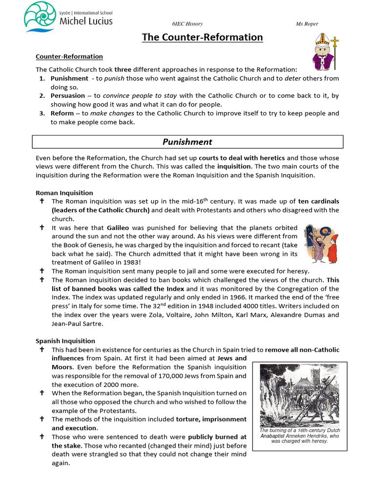 1.7 Counter Reformation Info Sheet | PDF | Catholic Church | Inquisition