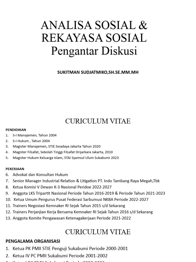Materi - Analisa Sosial Dan Rekayasa Sosial - Sukitman | PDF | Karier ...