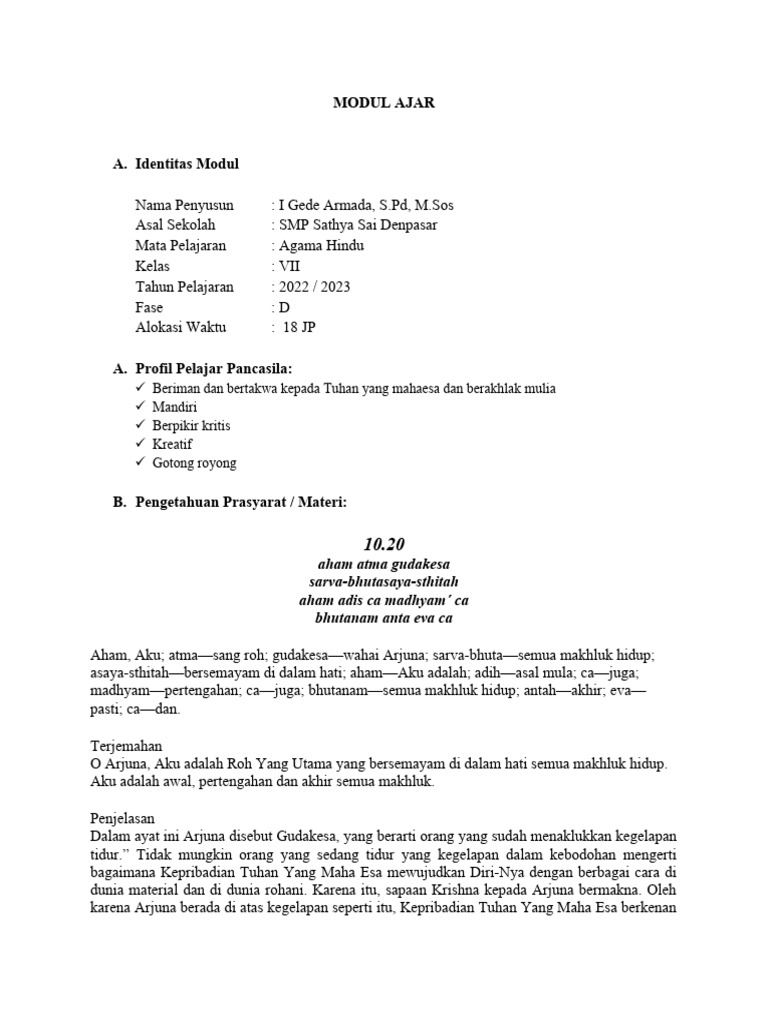 MODUL AJAR Atma | PDF