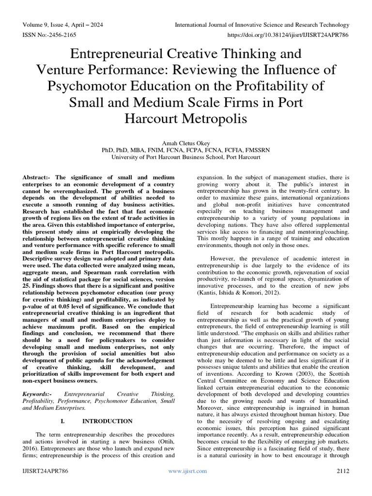 Entrepreneurial Creative Thinking and Venture Performance: Reviewing ...