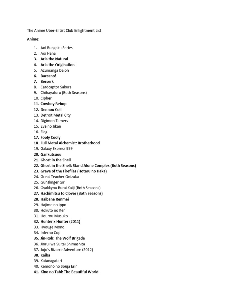The Anime Uber-Elitist Enlightenment Camp List | PDF | Anime And Manga ...
