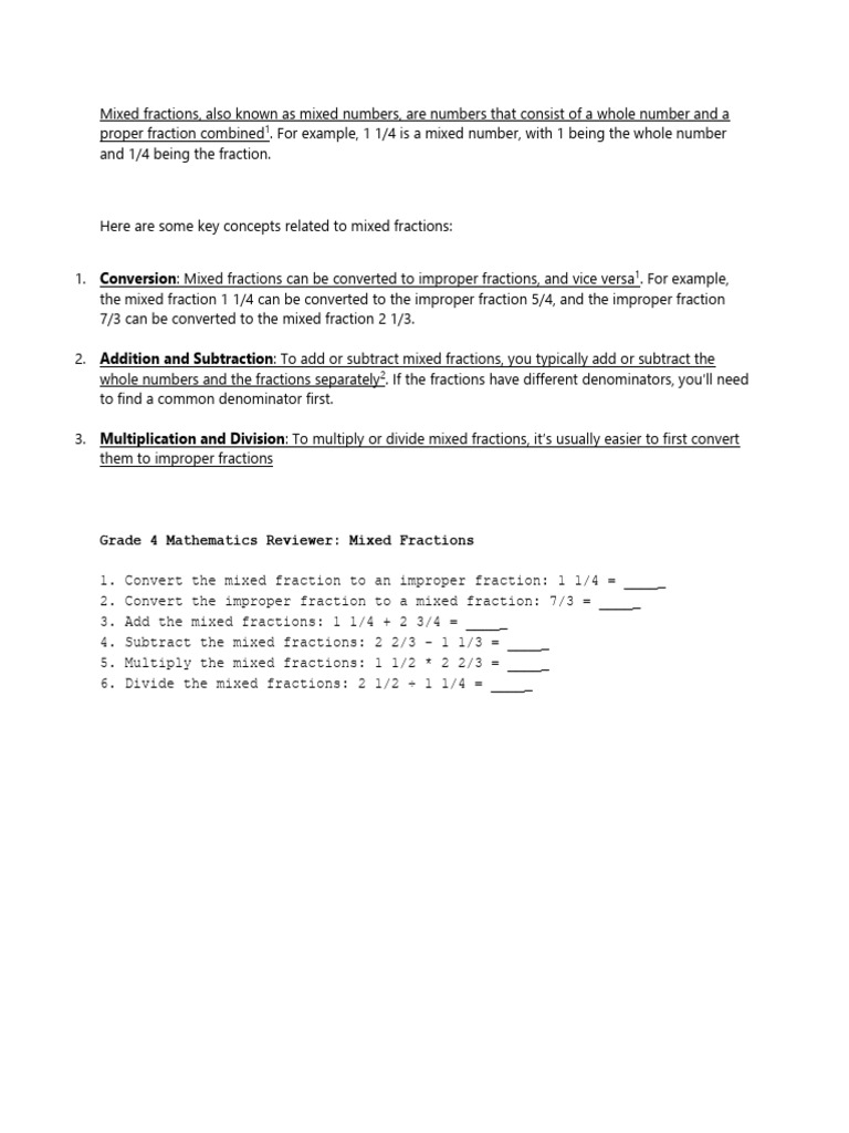 Mixed Fractions | PDF
