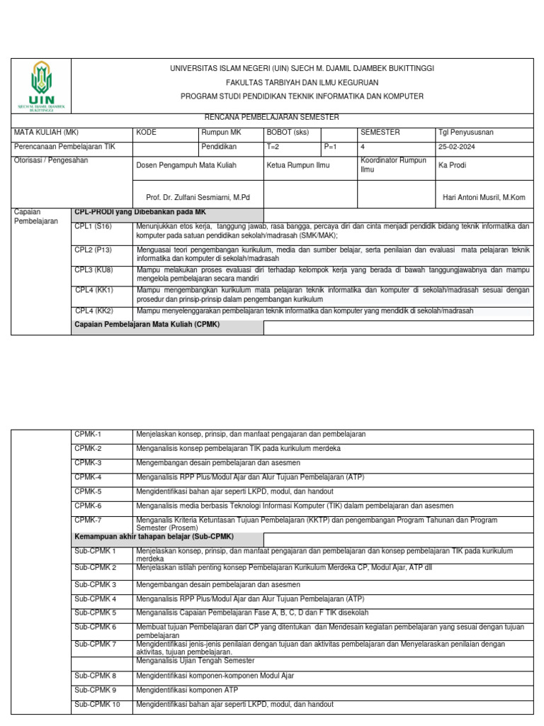 RPS Perencanaan PTIK | PDF