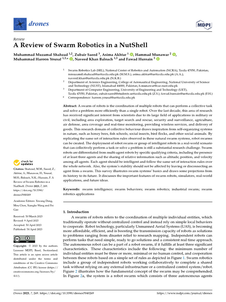 A Review of Swarm Robotics in A NutShell 2023 | PDF | Robot | Robotics