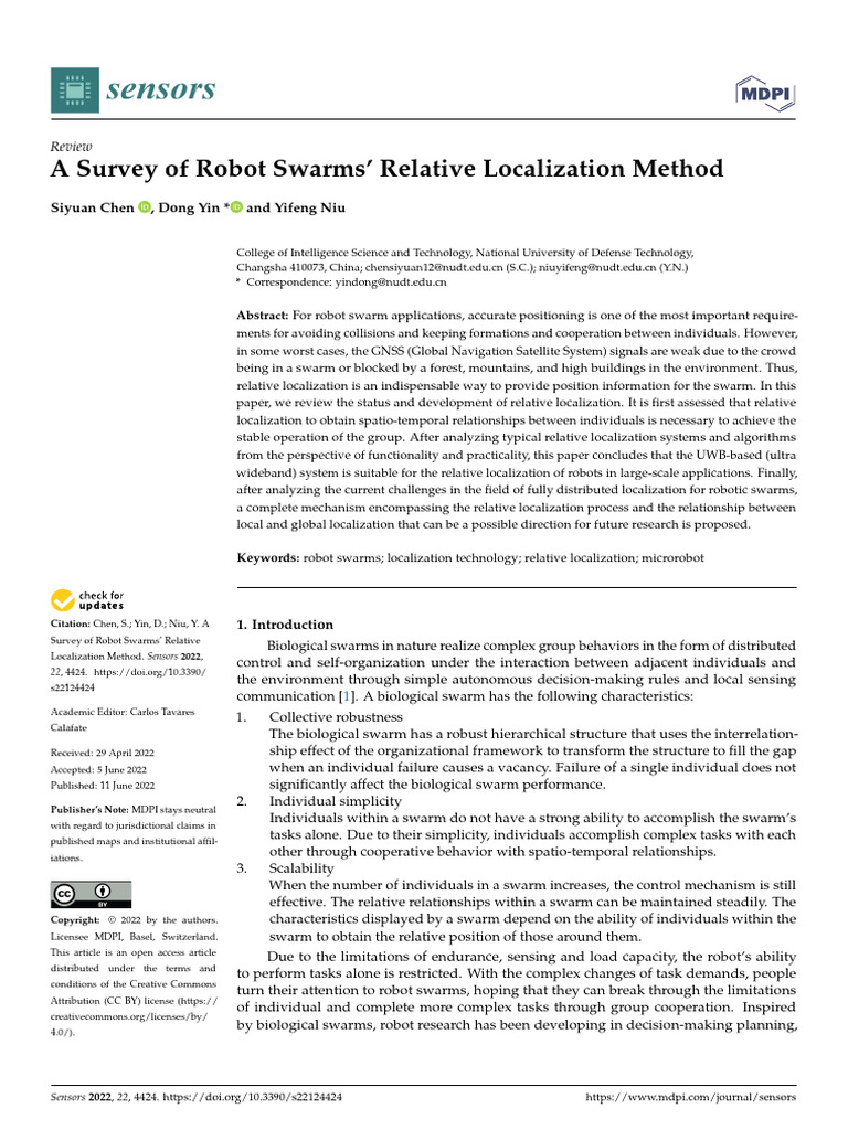 A Survey of Robot Swarms' Relative Localization Method 2022 | PDF | Lidar | Ultra High Frequency