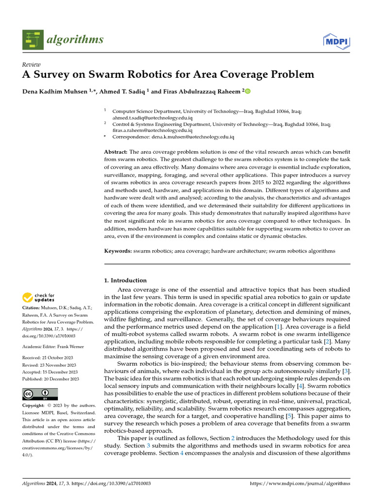 A Survey On Swarm Robotics For Area Coverage Problem | PDF | Robotics ...