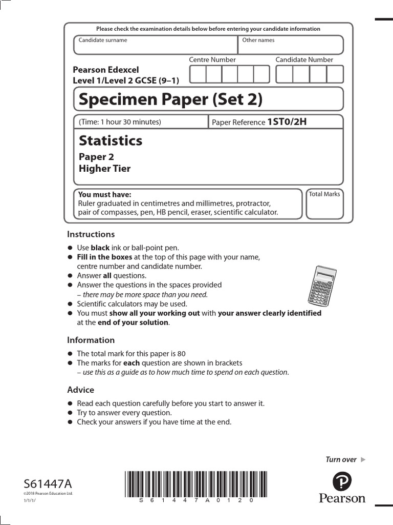 07 Gcse Statistics 9 1 Specimen Paper 2h Set 2 | PDF 07 Gcse Statistics 9 1 Specimen Paper 2h Set 2 | PDF