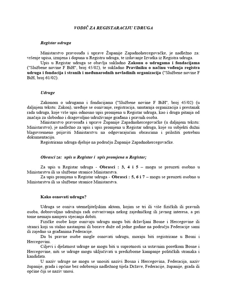 Vodic Za Registraciju Udruga | PDF