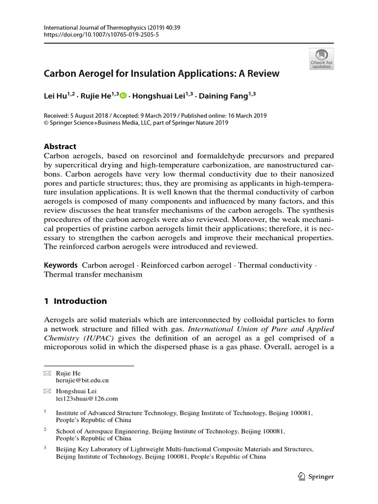 Carbon Aerogel For Insulation Applications - A Review | PDF | Gel | Gases