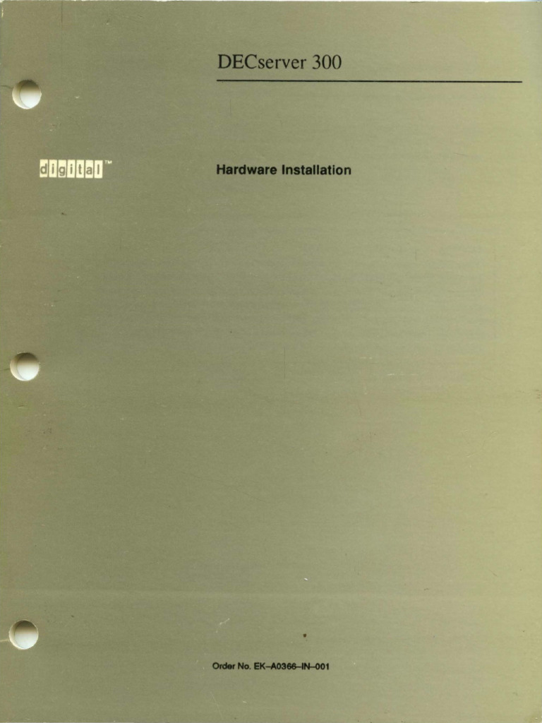 Digital Equipment Server DECServer 300 Hardware Installation - Cable ...