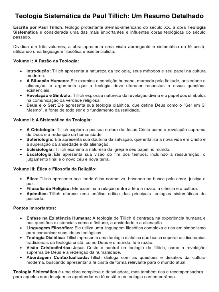 Teologia Sistemática de Paul Tillich | PDF | Teologia | Existencialismo Teologia Sistemática de Paul Tillich | PDF | Teologia | Existencialismo