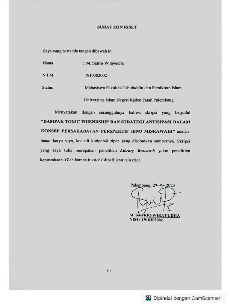 scan surat izin riset M. Satrio Wirayudha 1910302002 | PDF