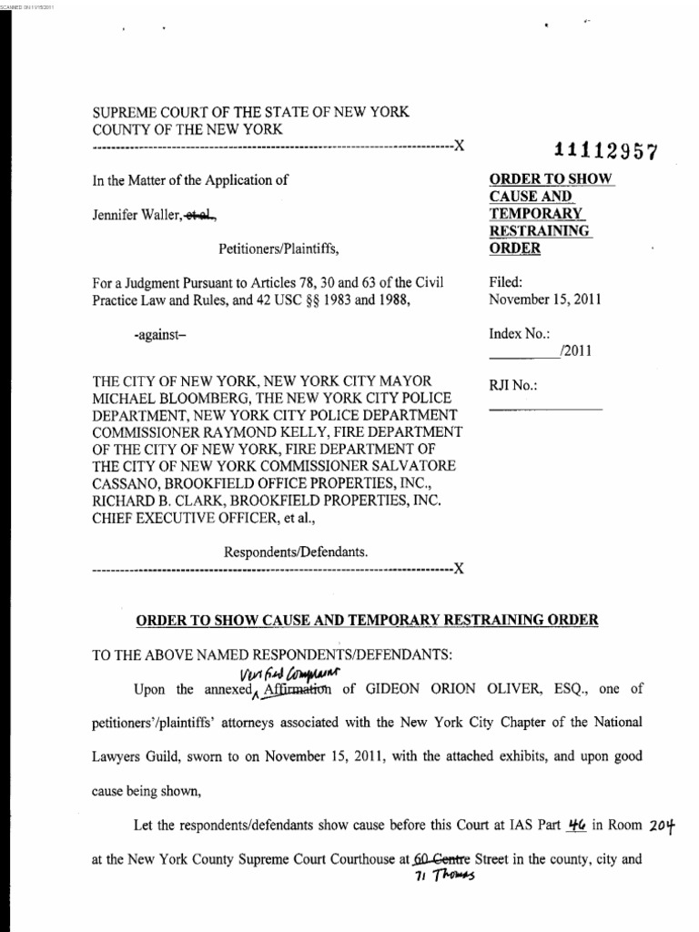 Waller v. City of New York, Temporary Restraining Order by J. Lucy ...