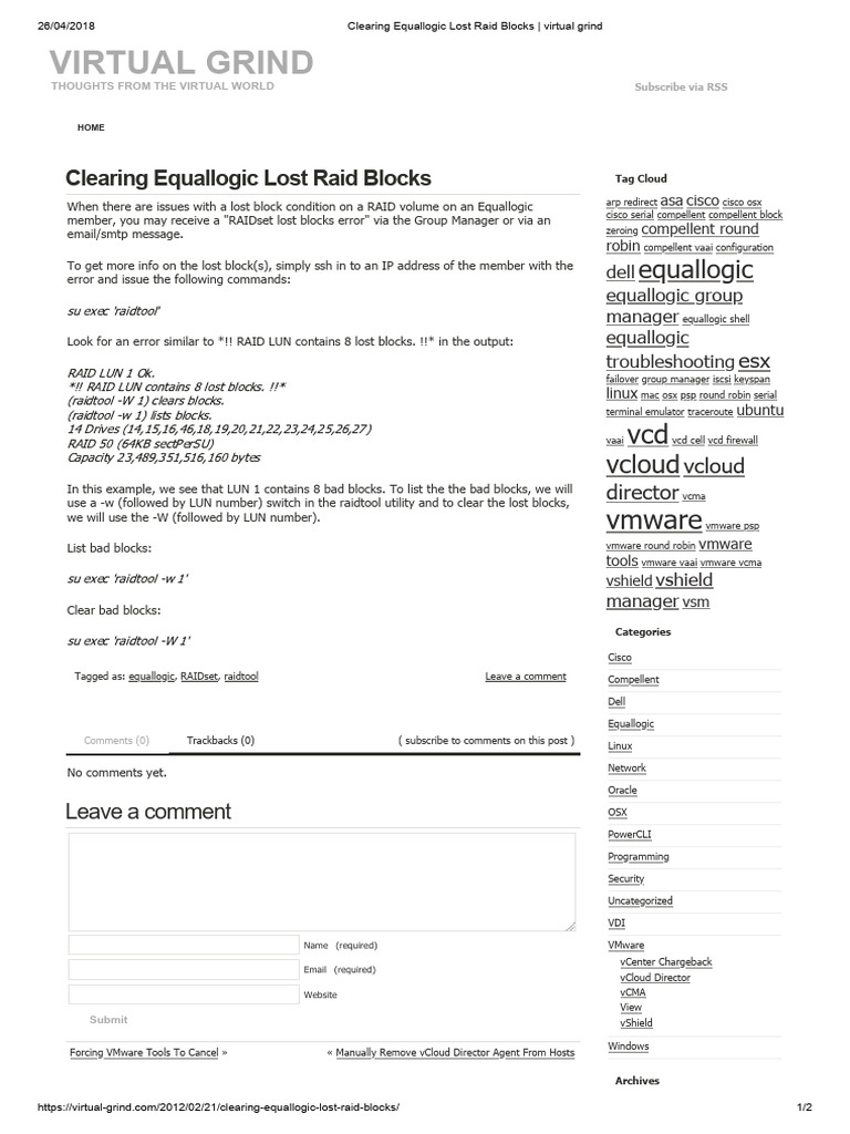 Clearing Equallogic Lost Raid Blocks - Virtual Grind | PDF | V Mware | Computer Architecture