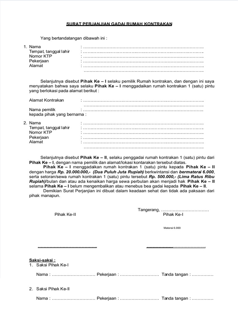 Pdfslide - Tips - Surat Perjanjian Gadai Rumah Kontrakan Asep | PDF