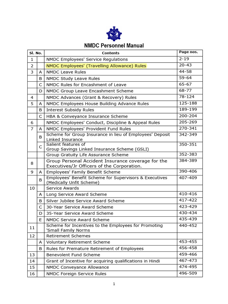 NMDC Personal Manual 2022 Updated - Extract | Download Free PDF | Employment | Fare