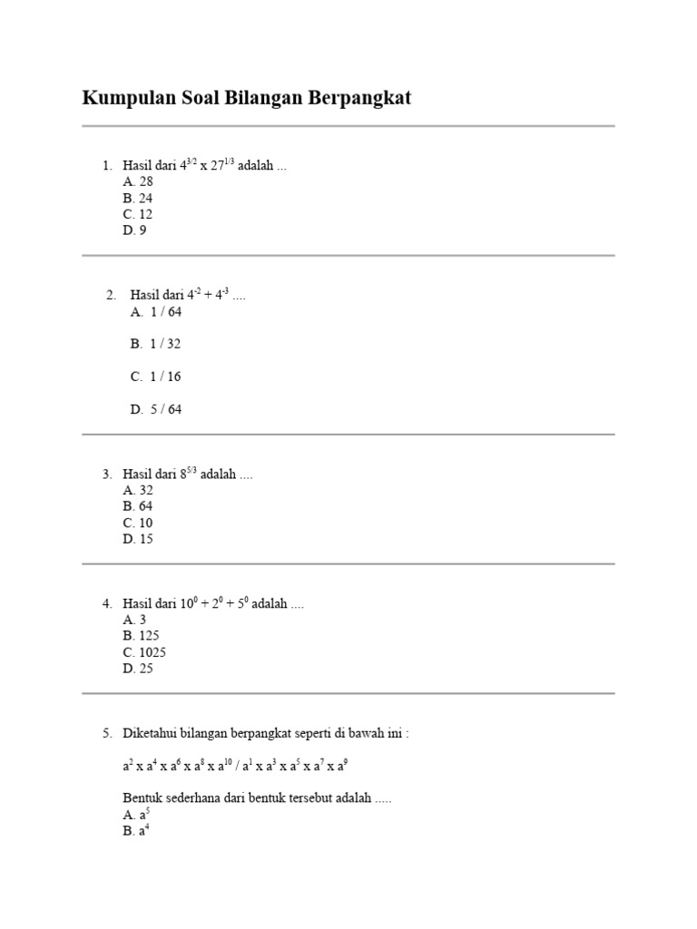 Kumpulan Soal Bilangan Berpangkat | PDF | Metode & Bahan Ajar
