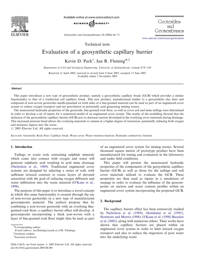 Geosynthetic Capillary Barrier Evaluation | PDF | Porosity | Soil