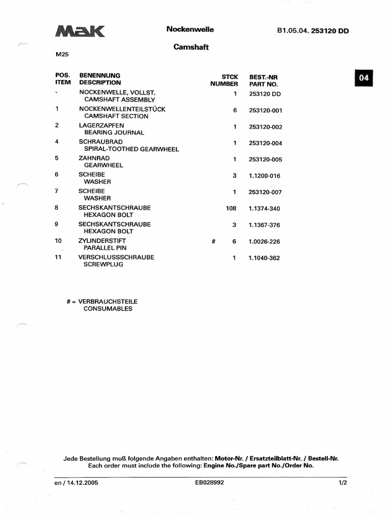 MaK M25 Engine Control Spare Parts | PDF