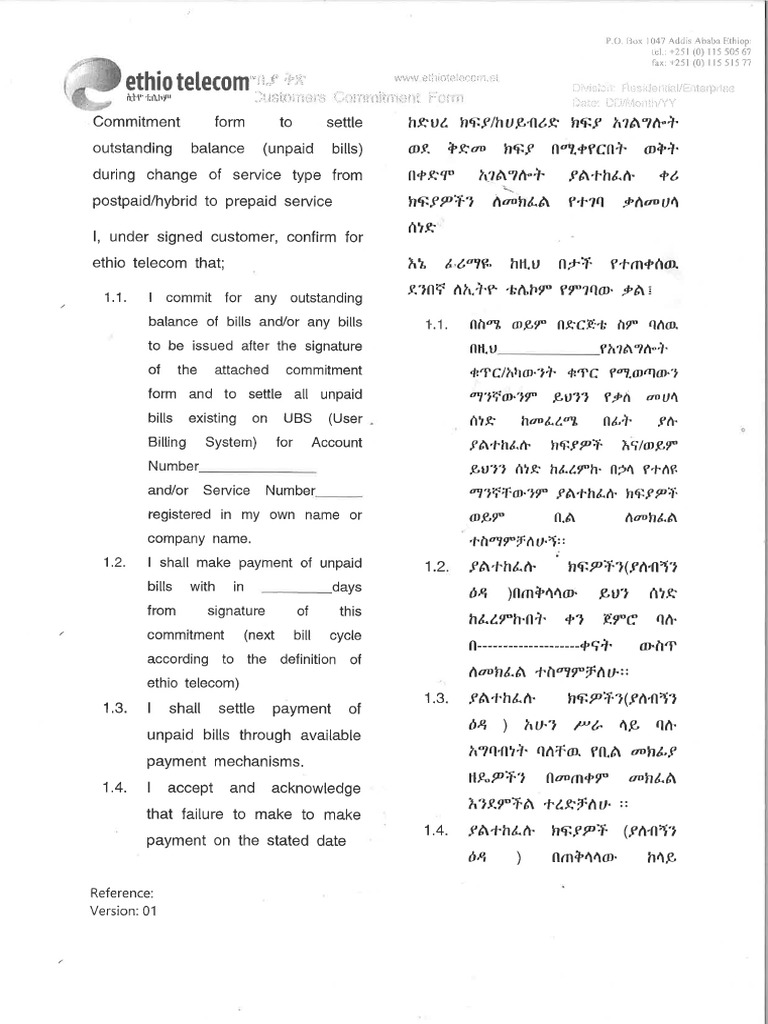 Customers Commitment Form | PDF