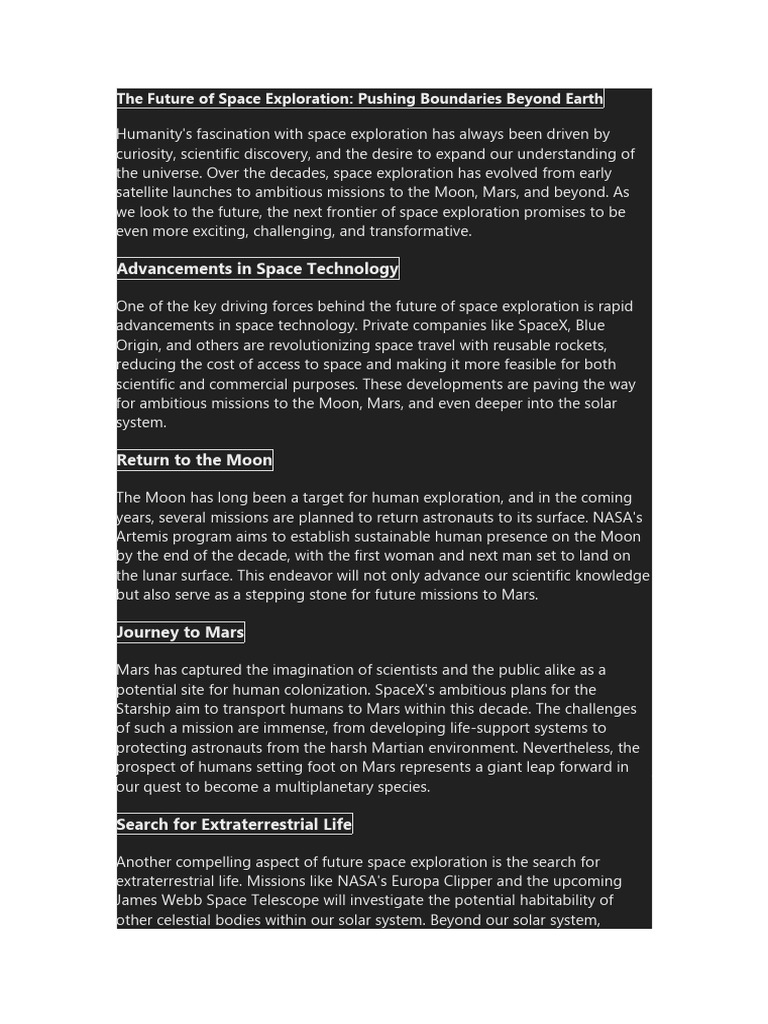 The Future of Space Exploration | PDF | Space Exploration | Outer Space