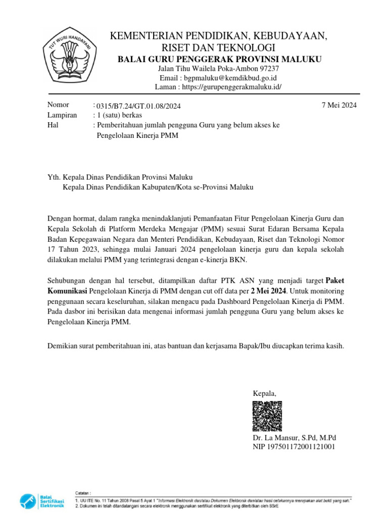 Pemberitauan PTK ASN Belum Akses PMM | PDF