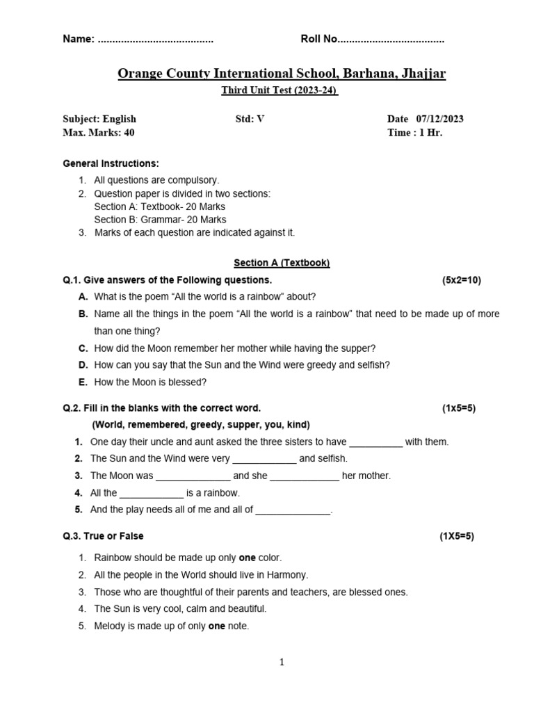 Question Paper Format | Download Free PDF | Linguistics | Grammar