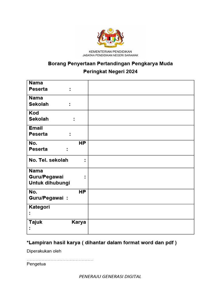 Borang Pencalonan Pengkarya Muda 2024 | PDF