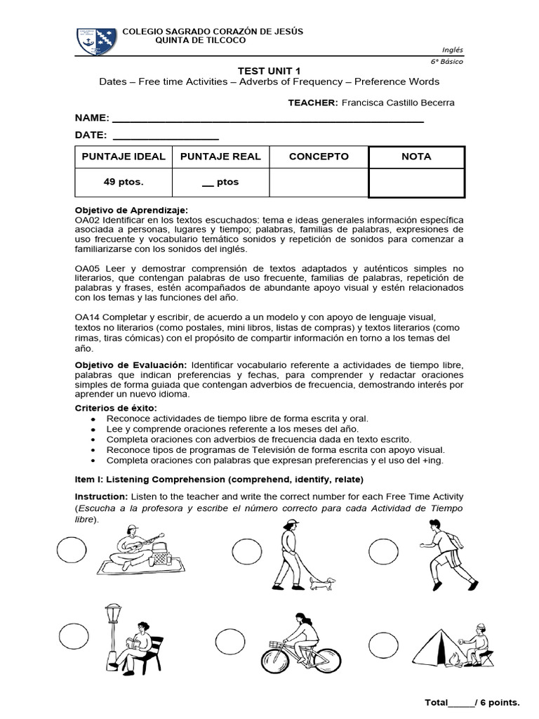 Test de Inglés: Actividades y Vocabulario | PDF | Lingüística