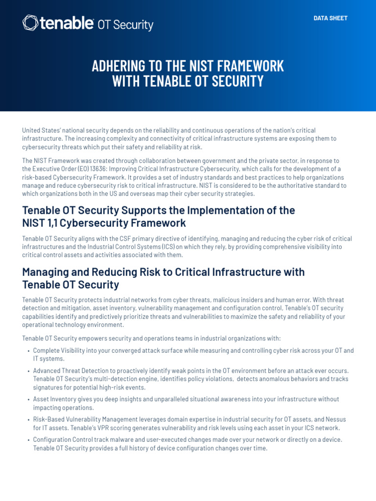 Guide Adhering To The NIST Framework With Tenable Ot | PDF | Security | Computer Security