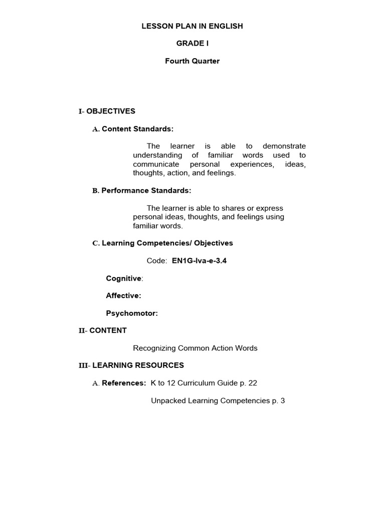 LESSON PLAN IN ENGLISH ronnie | PDF | Learning | Lesson Plan