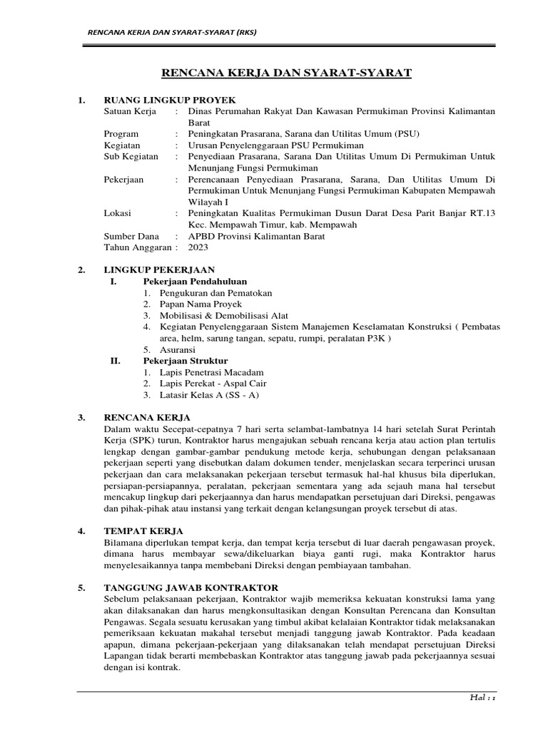 RKS Dusun Darat Desa Parit Banjar Kecamatan Mempawah Timur Kabupaten ...
